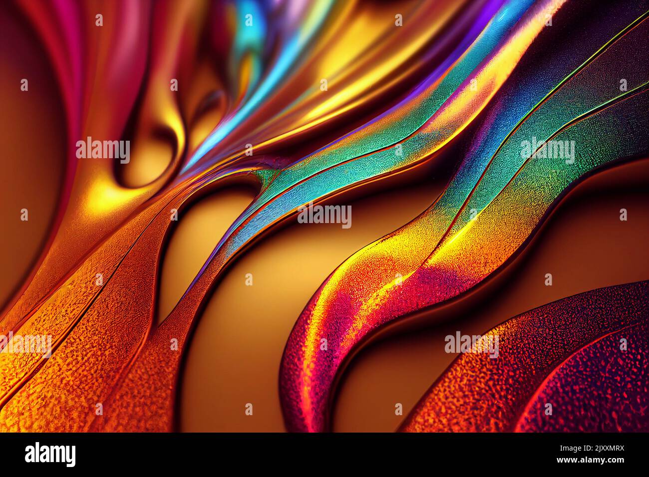 A computer generated illustration of abstract lines of metallic ink ...