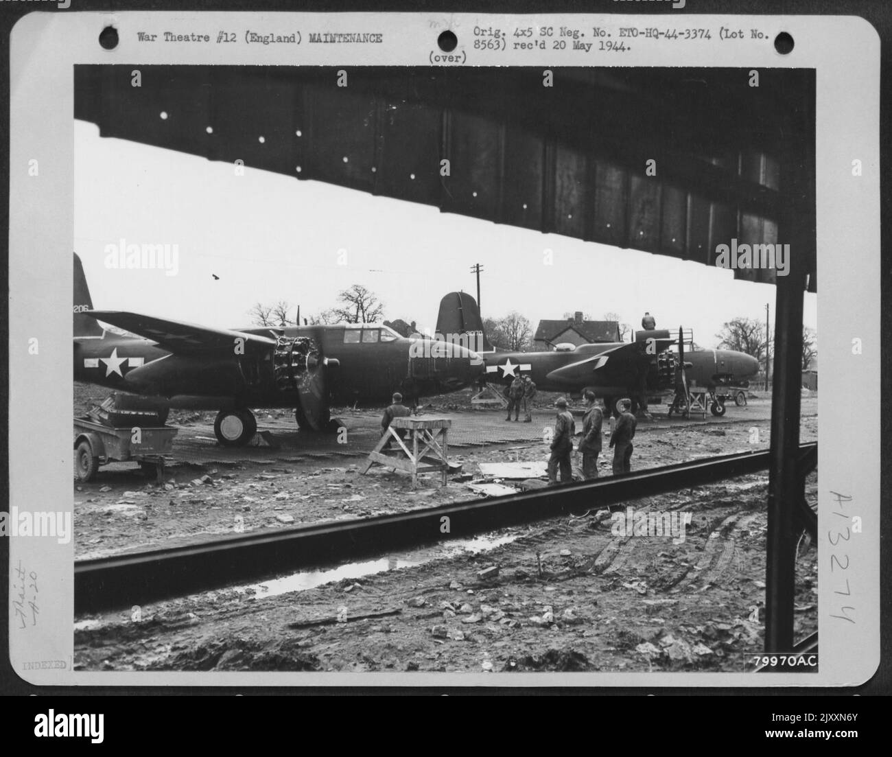 Mechanics Make Final Engine Tests On A Douglas A-20 At An Air Force ...