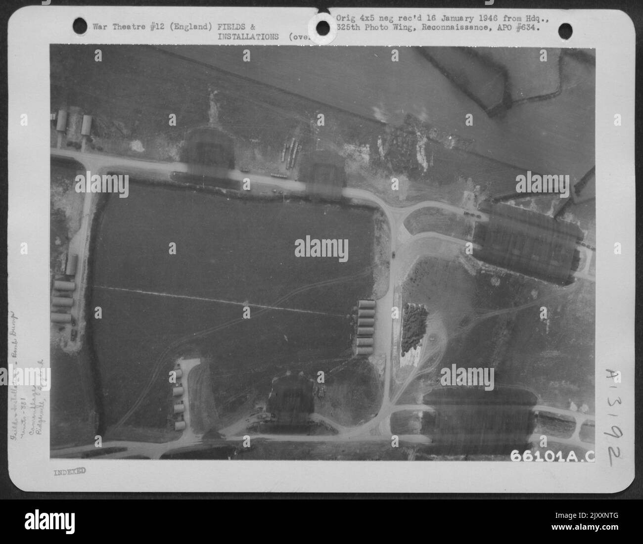 Aerial View Of Camouflaged Bomb Dump And Ammunition Area Of The 381St ...