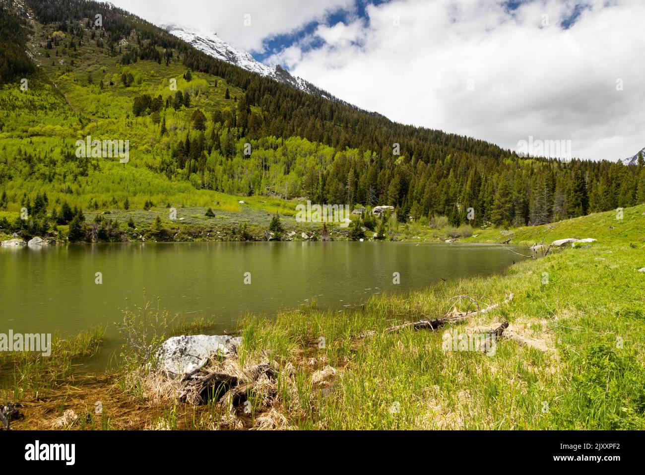 The calm waters of Trapper Lake stretching out at the base of Mount ...