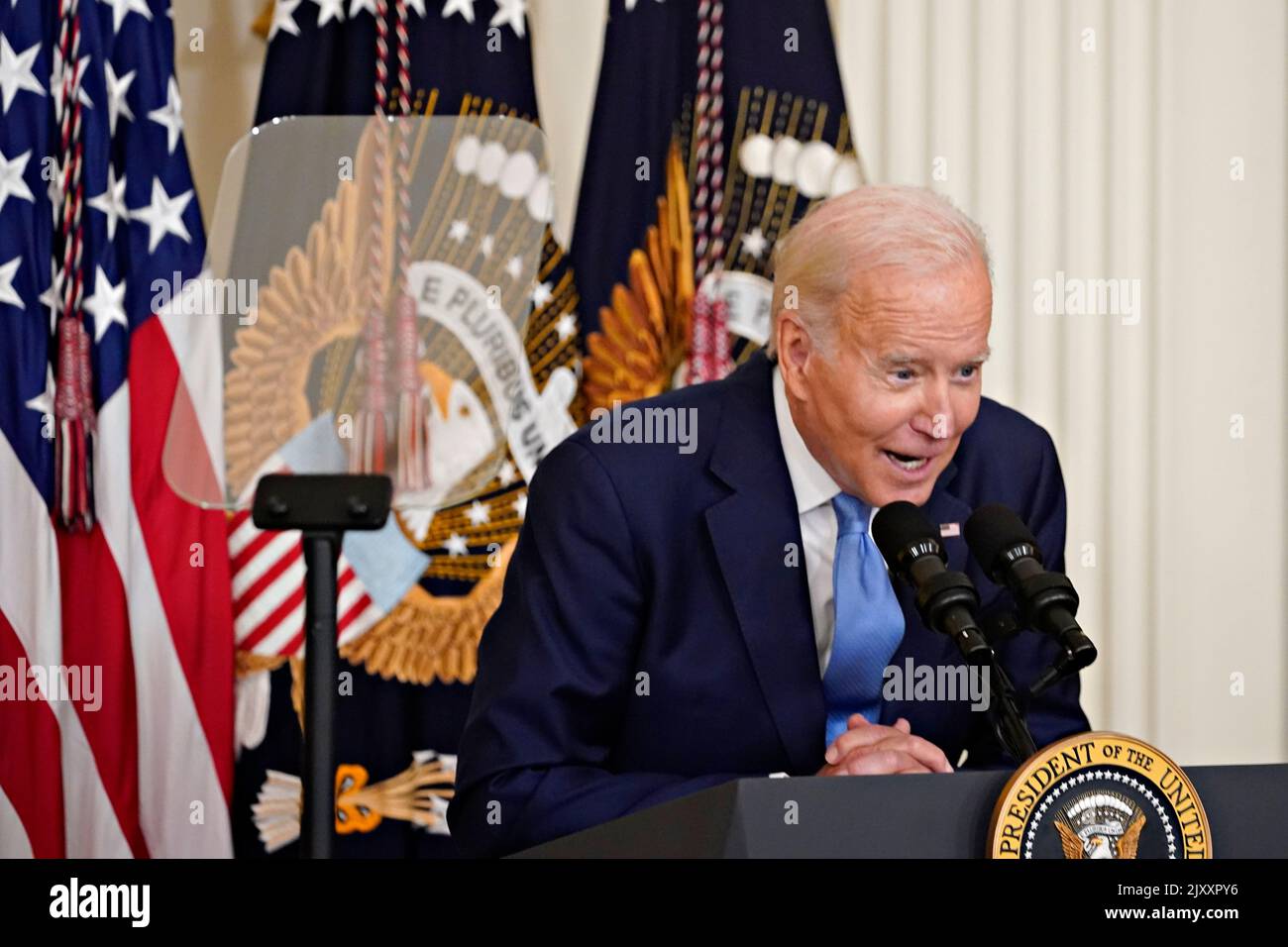 United States President Joe Biden speaks during a ceremony with former ...
