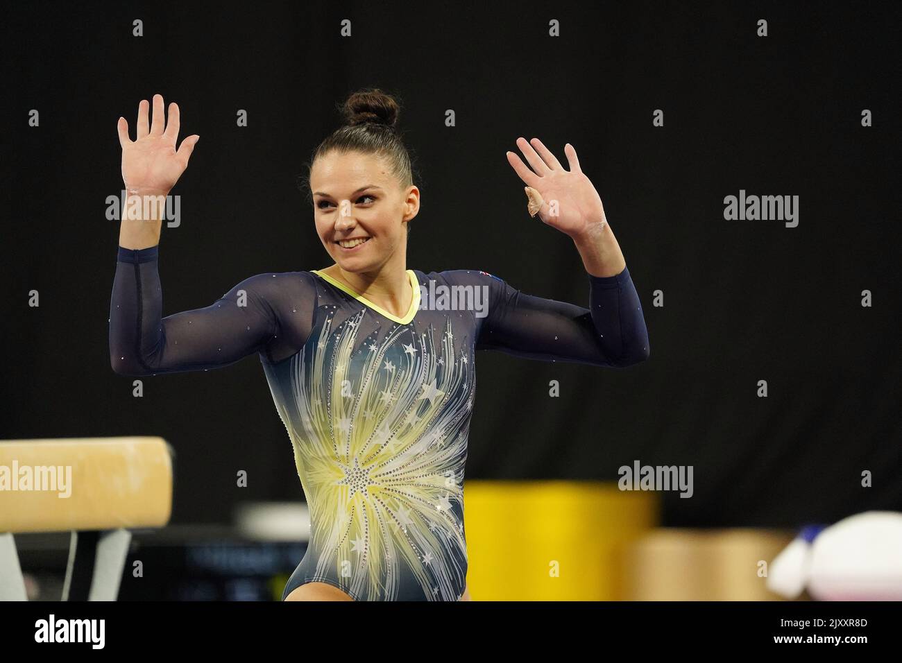 Emma Nedov of Australia performs in the women's balance beam event ...
