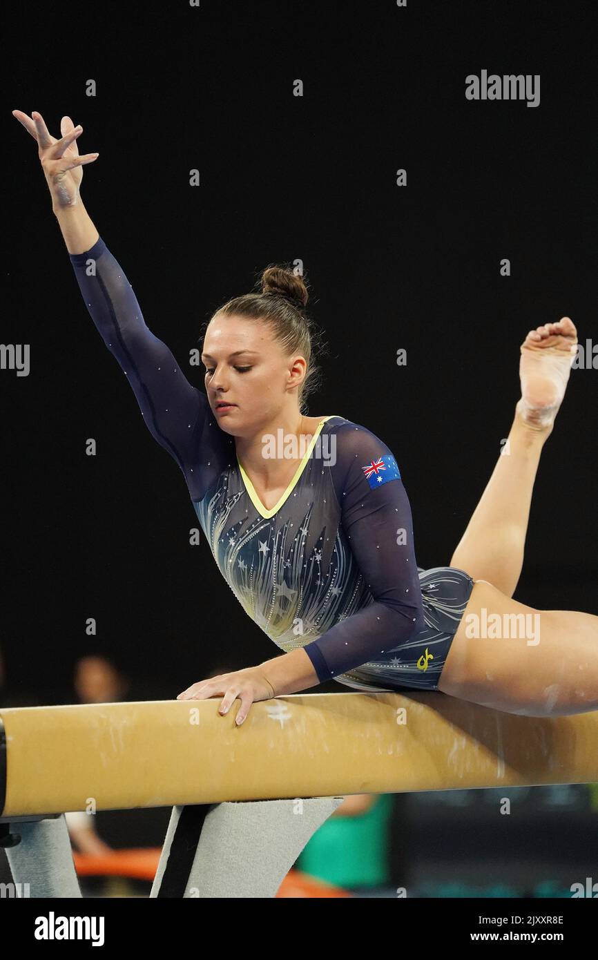 Emma Nedov of Australia performs in the women's balance beam event ...