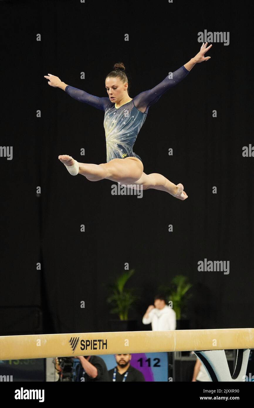 Emma Nedov of Australia performs in the women's balance beam event ...