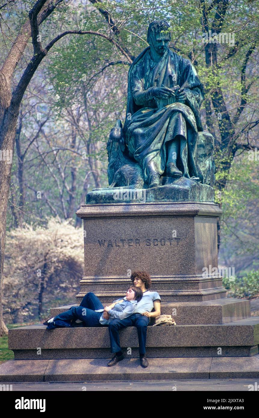 Couple relaxing at base of Statue, Central, Park, New York City, New ...