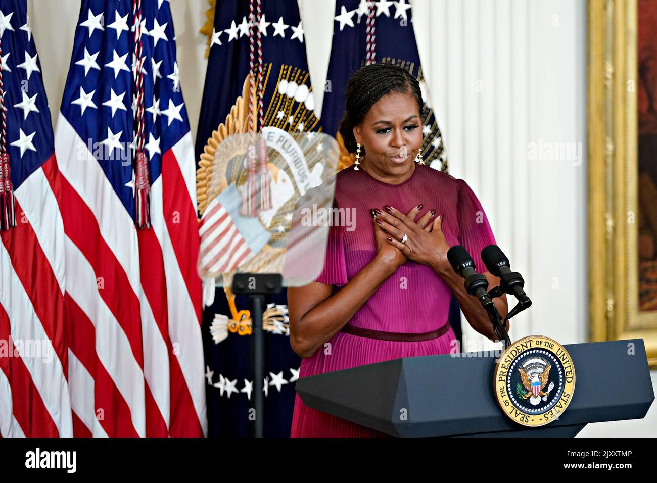Former first lady Michelle Obama speaks during a ceremony for the ...