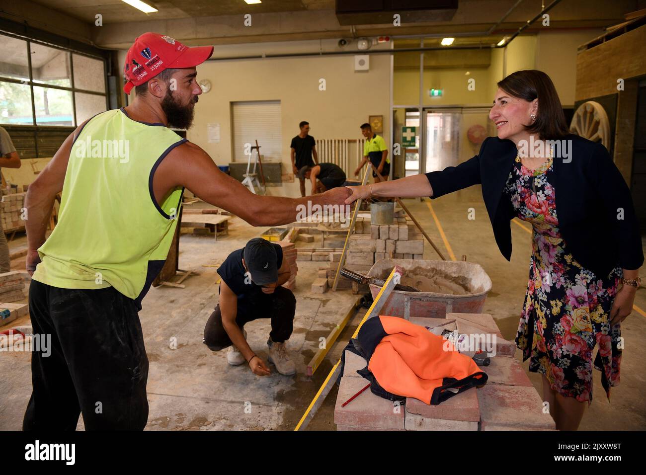 NSW Premier Gladys Berejiklian speaks with apprentice bricklayers ...