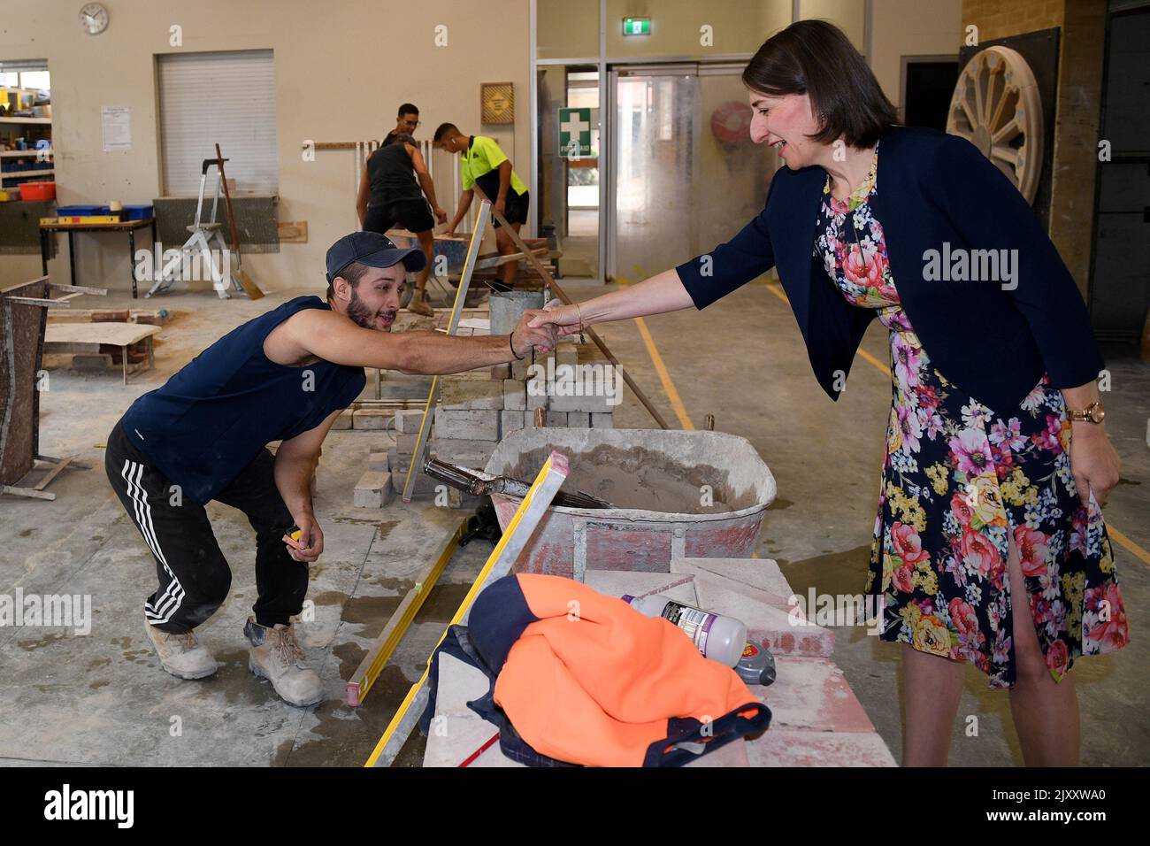 NSW Premier Gladys Berejiklian speaks with apprentice bricklayers ...