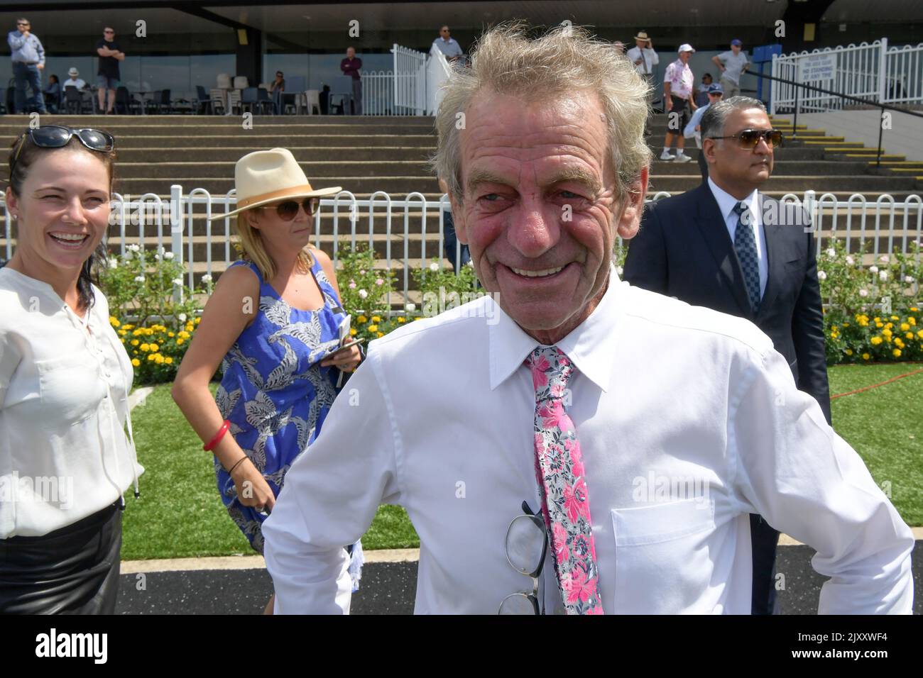 Trainer Gerald Ryan is seen in the mounting yard after Villami wins ...
