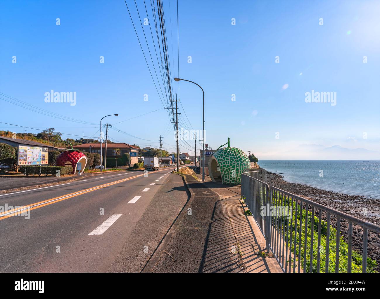 kyushu, japan - december 10 2021: Highway 207 of Isahaya city along ...