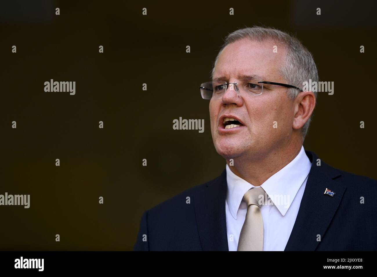 Australian Prime Minister Scott Morrison speaks to the media during a ...
