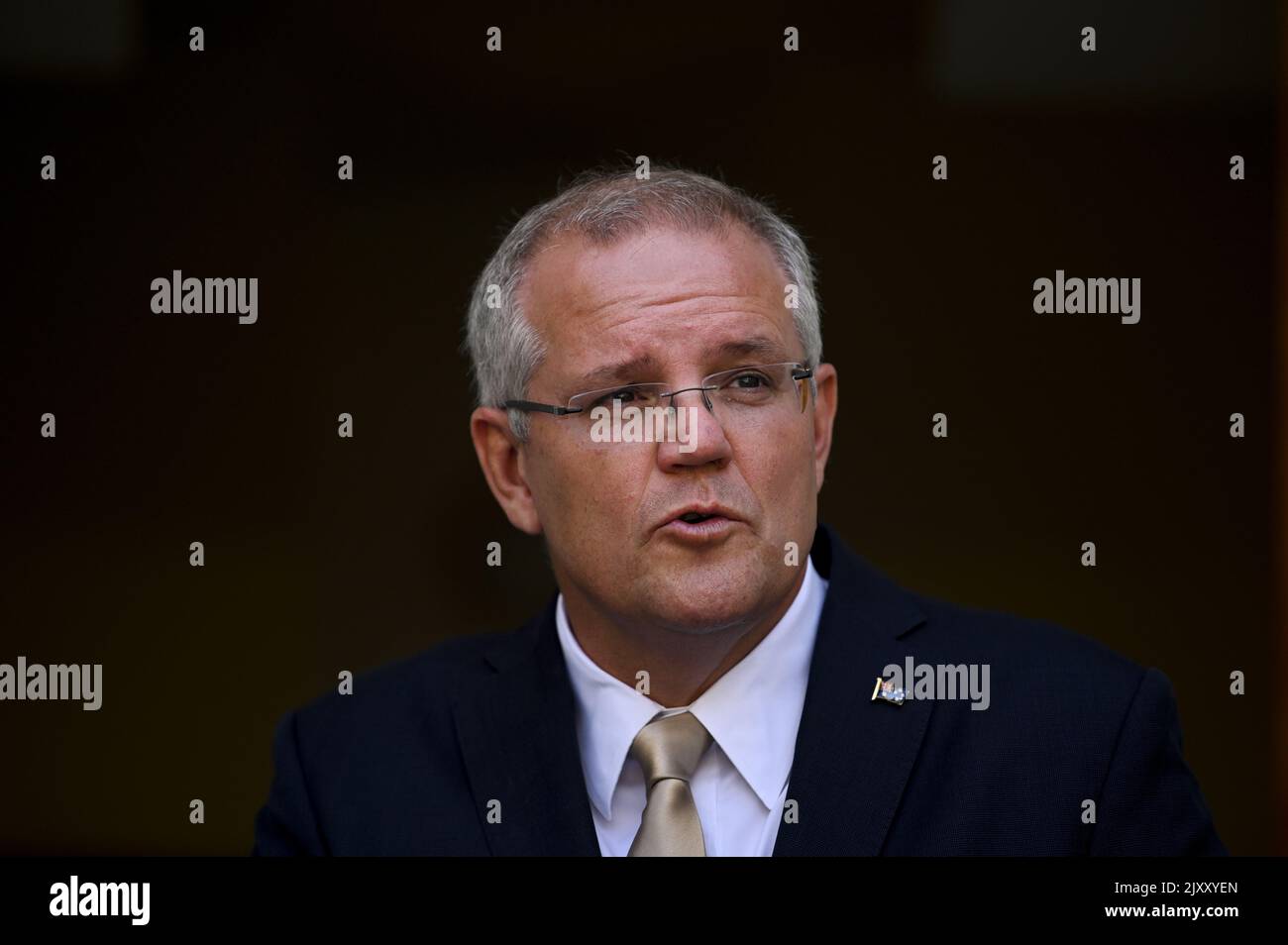 Australian Prime Minister Scott Morrison speaks to the media during a ...