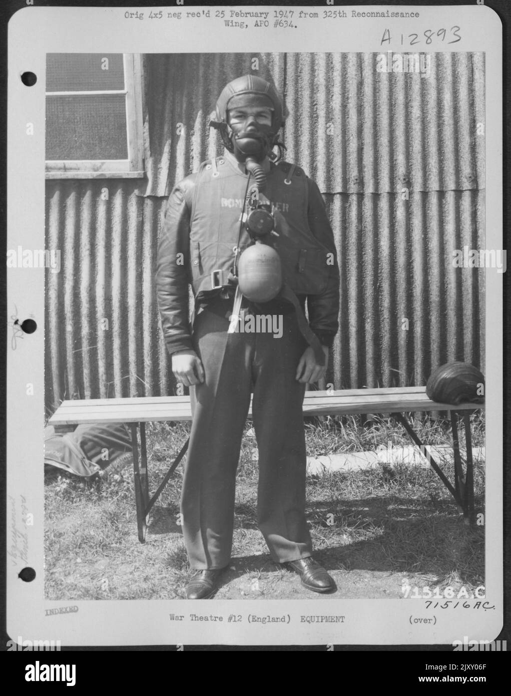 Crew Member Of The 379Th Bomb Group Models Armored Vest And Oxygen Mask ...