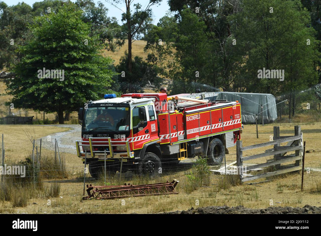 A CFA fire tanker is seen at a property near the Bunyip State Park ...