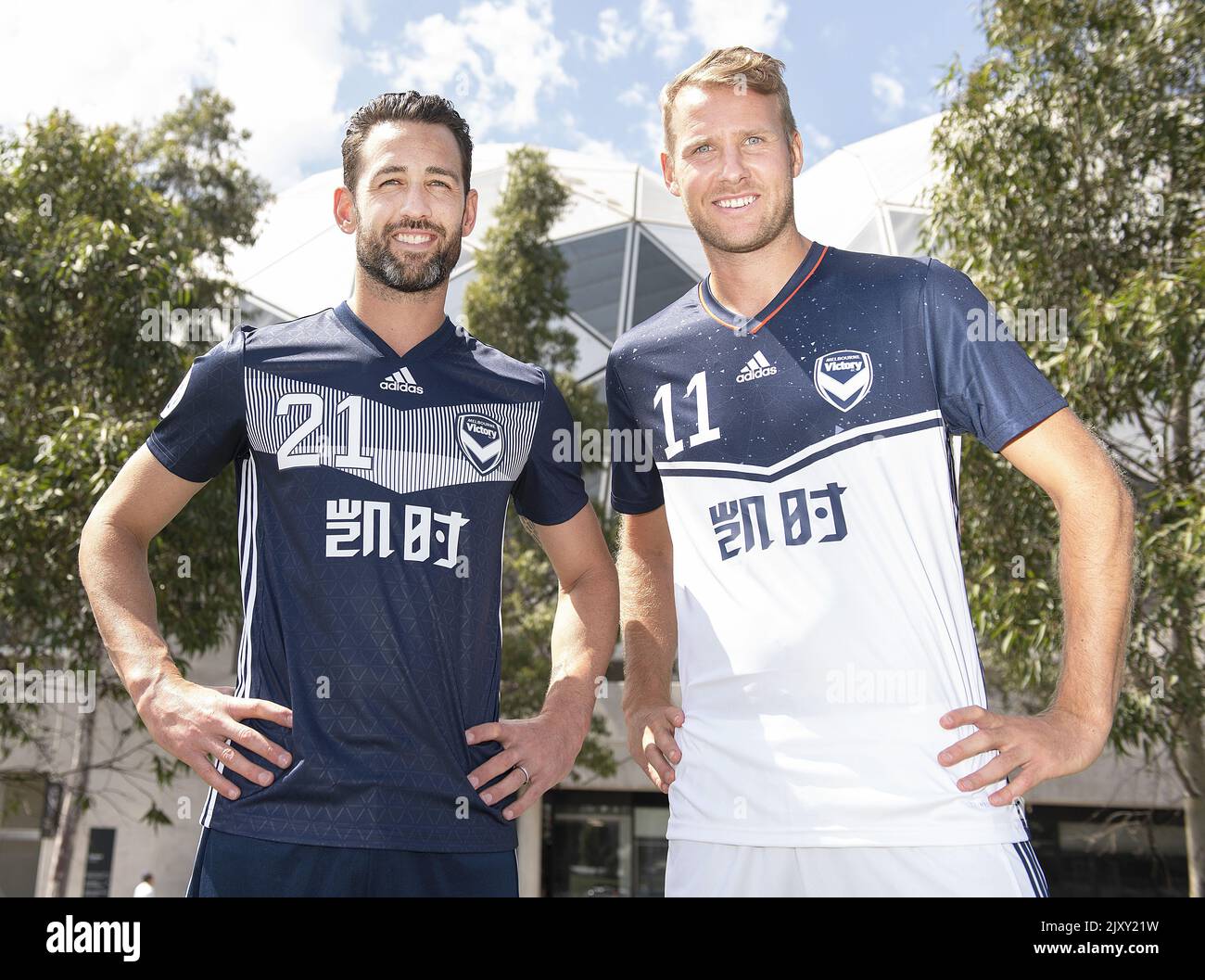 Melbourne Victory Captain Carl Valeri (L) and player Ola Toivonen (R ...