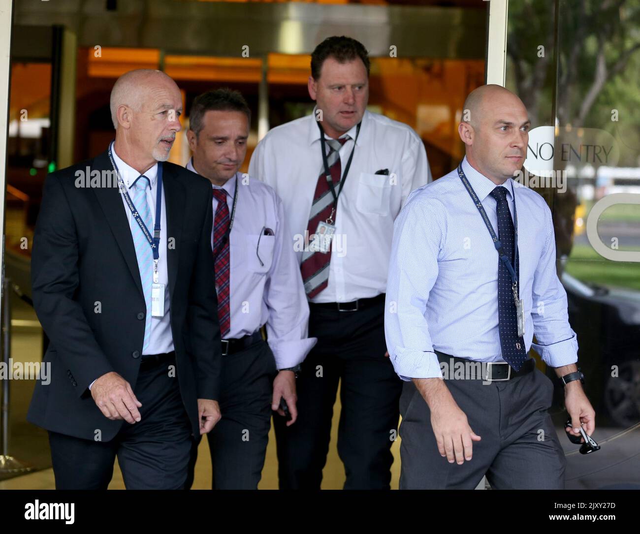 Police detectives leave the district court in Adelaide, Monday, March 4, 2019. Gene Charles ...