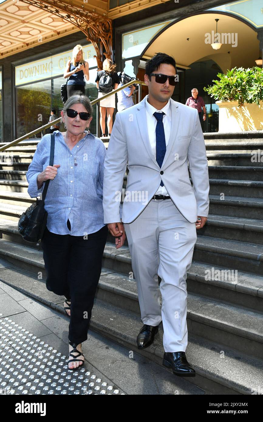 Blake Davis (right) leaves the Downing Centre Local Court in Sydney ...