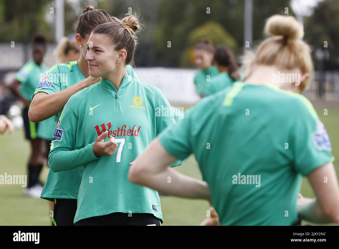 Steph Catley of the Matildas is seen during a training session at ABD ...
