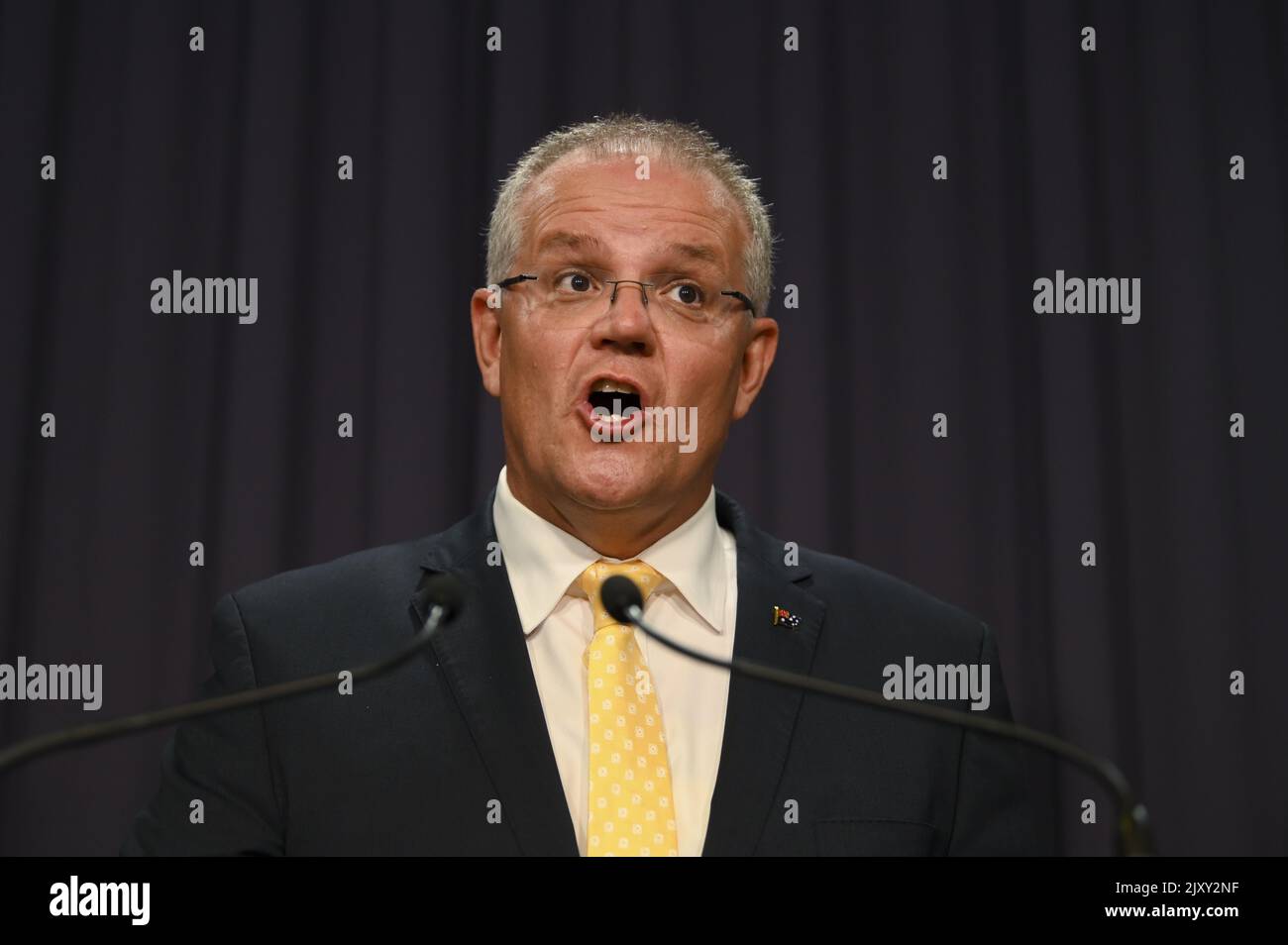 Australian Prime Minister Scott Morrison speaks to the media during a ...