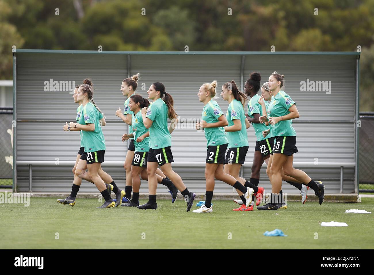 Matildas players are seen during a training session at ABD Stadium in ...