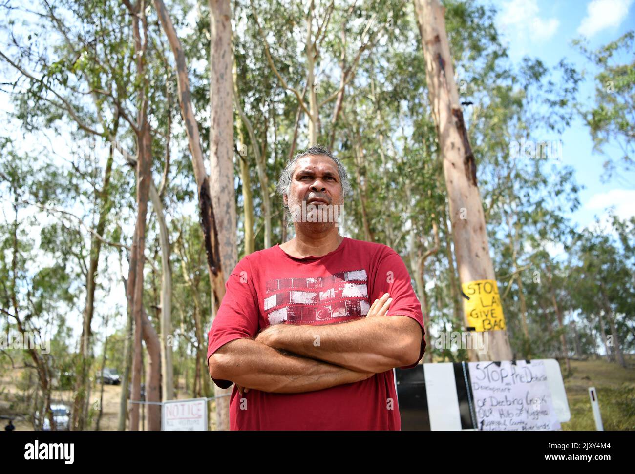 Yuggera-Ugarapul man and protester Wade Thompson poses for photos at ...