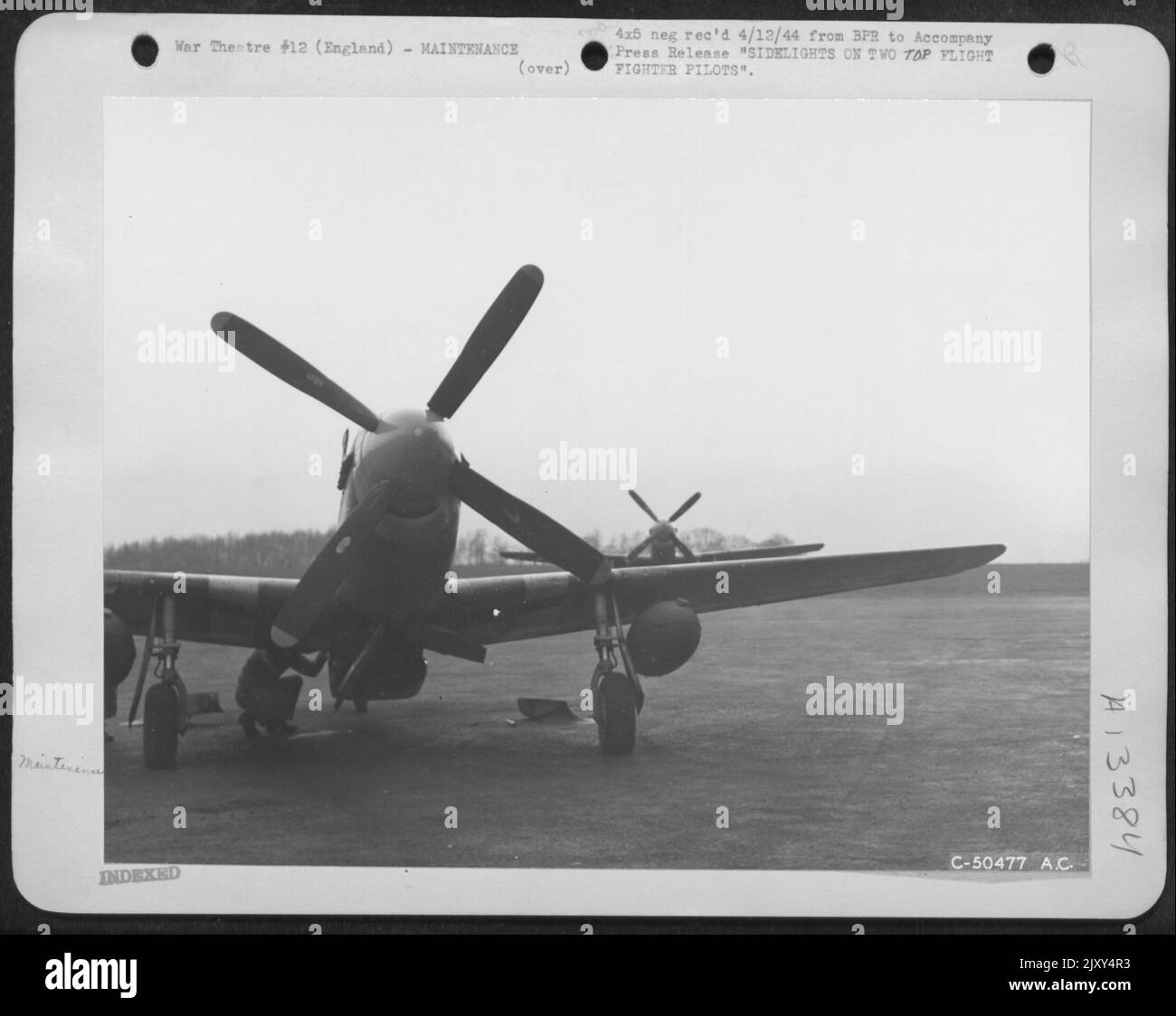 Capt. Don. S. Gentile's P-51 is worked on after returning to its base ...