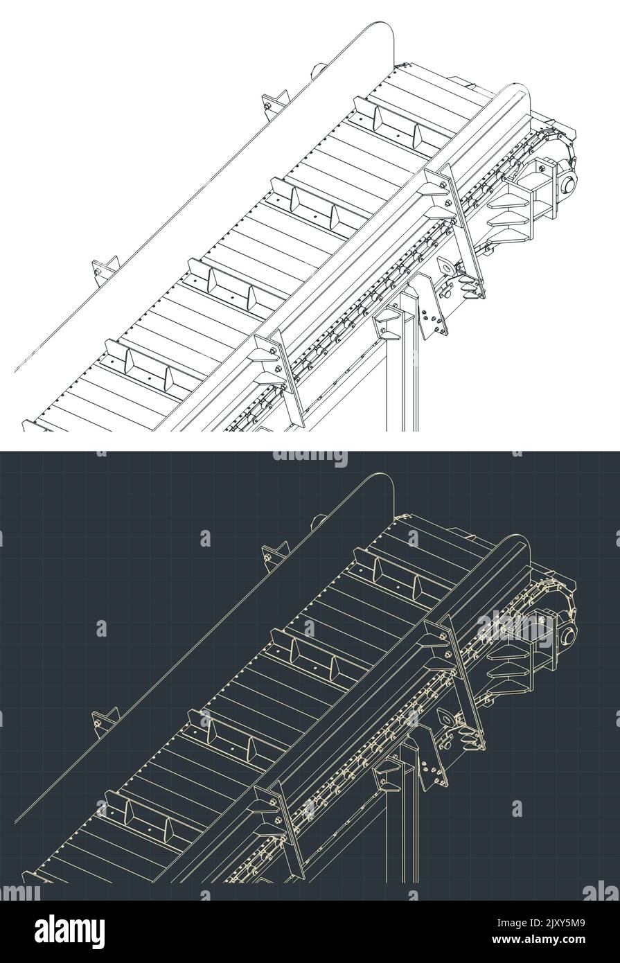 Stylized vector illustrations of drawings of chain conveyor close up ...