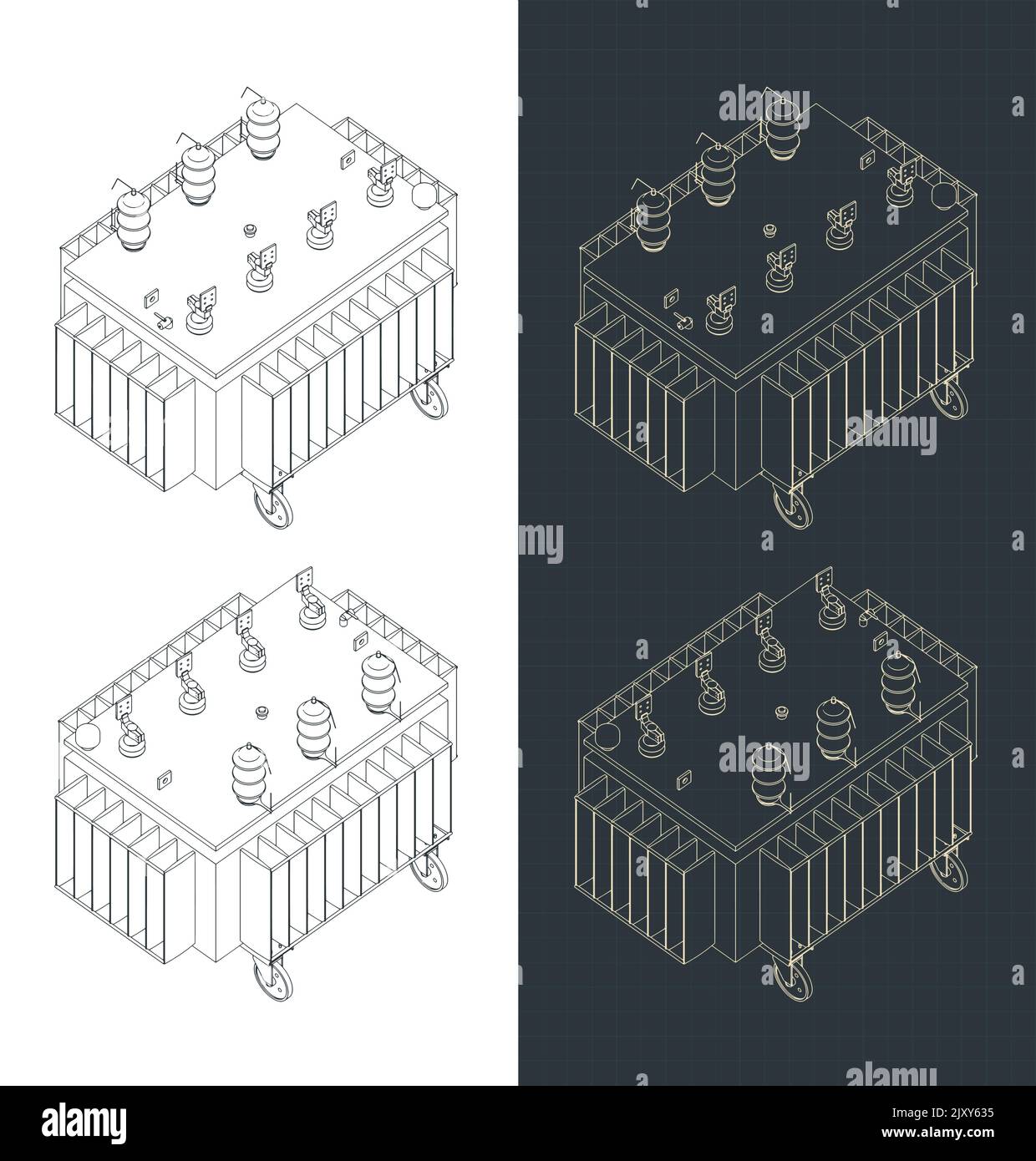Stylized vector illustration of isometric blueprints of power ...