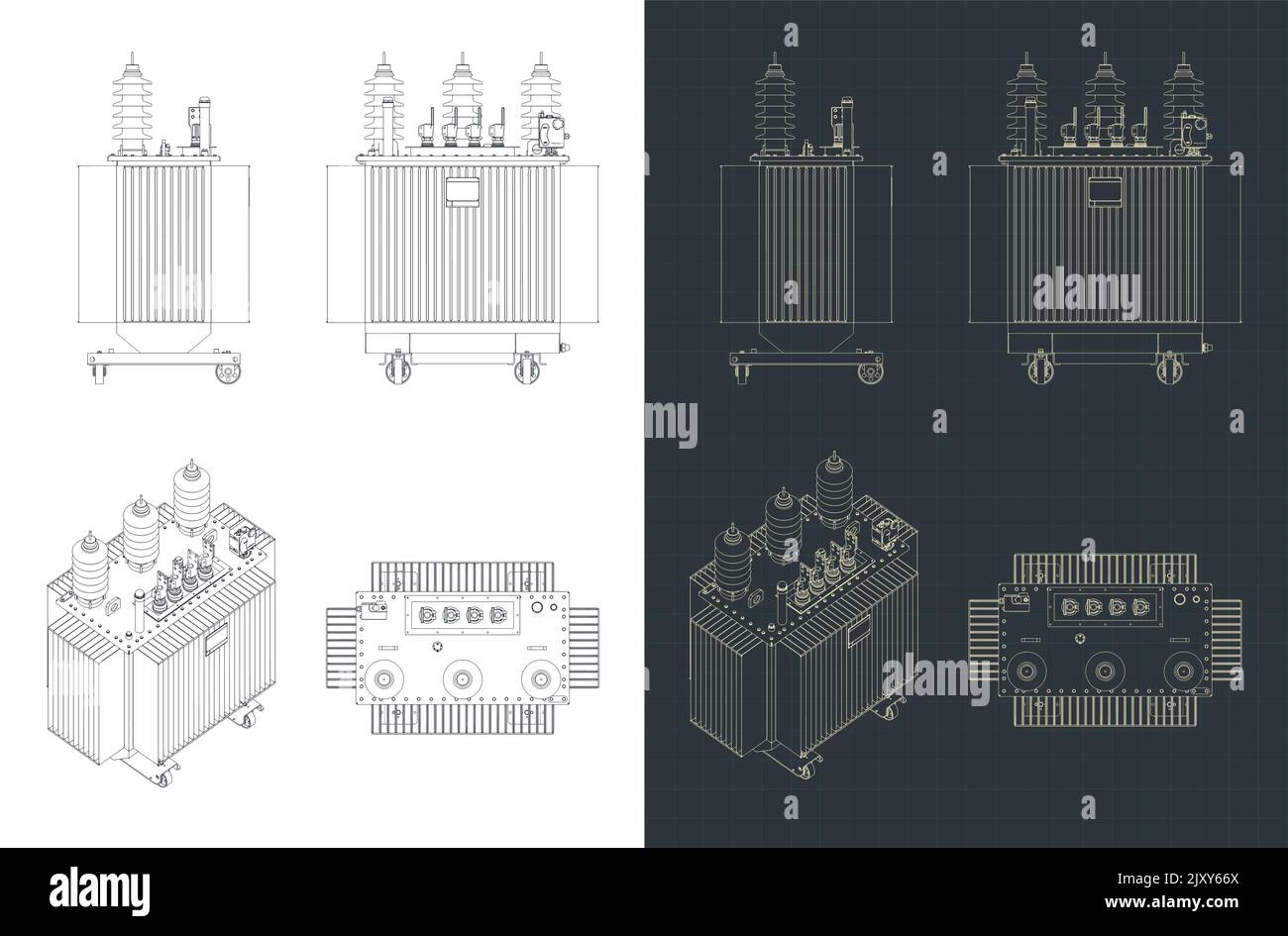 Stylized vector illustration of blueprints of power three-phase ...