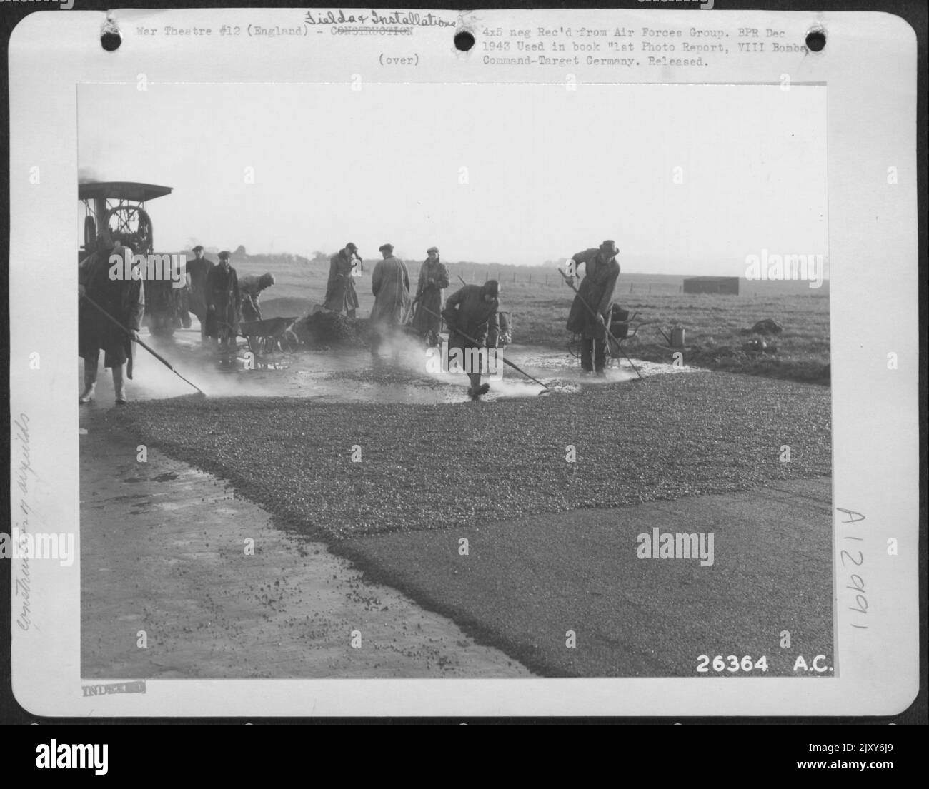 Civilian help is utilized to build landing strips for the 8th Air force ...