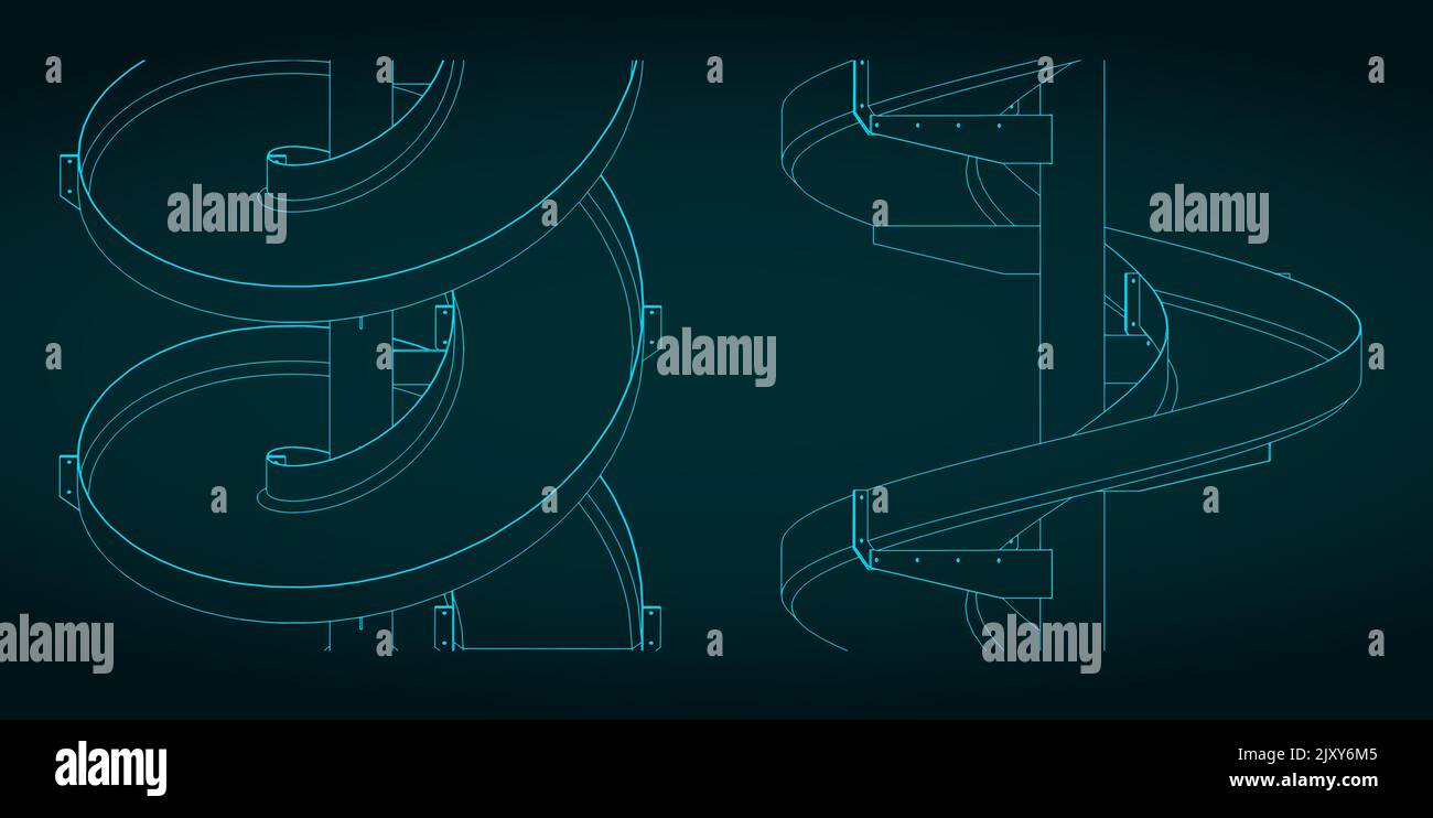 Stylized vector illustrations of isometric drawings of vertical spiral ...