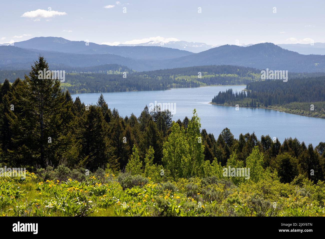 The Absaroka Mountains rising high above Emma Matilda Lake. Grand Teton ...