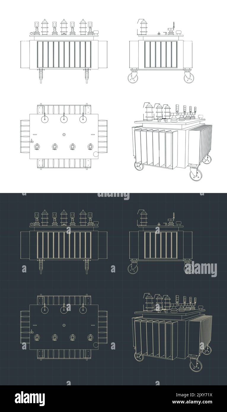 Stylized vector illustration of blueprints of power transformer Stock ...