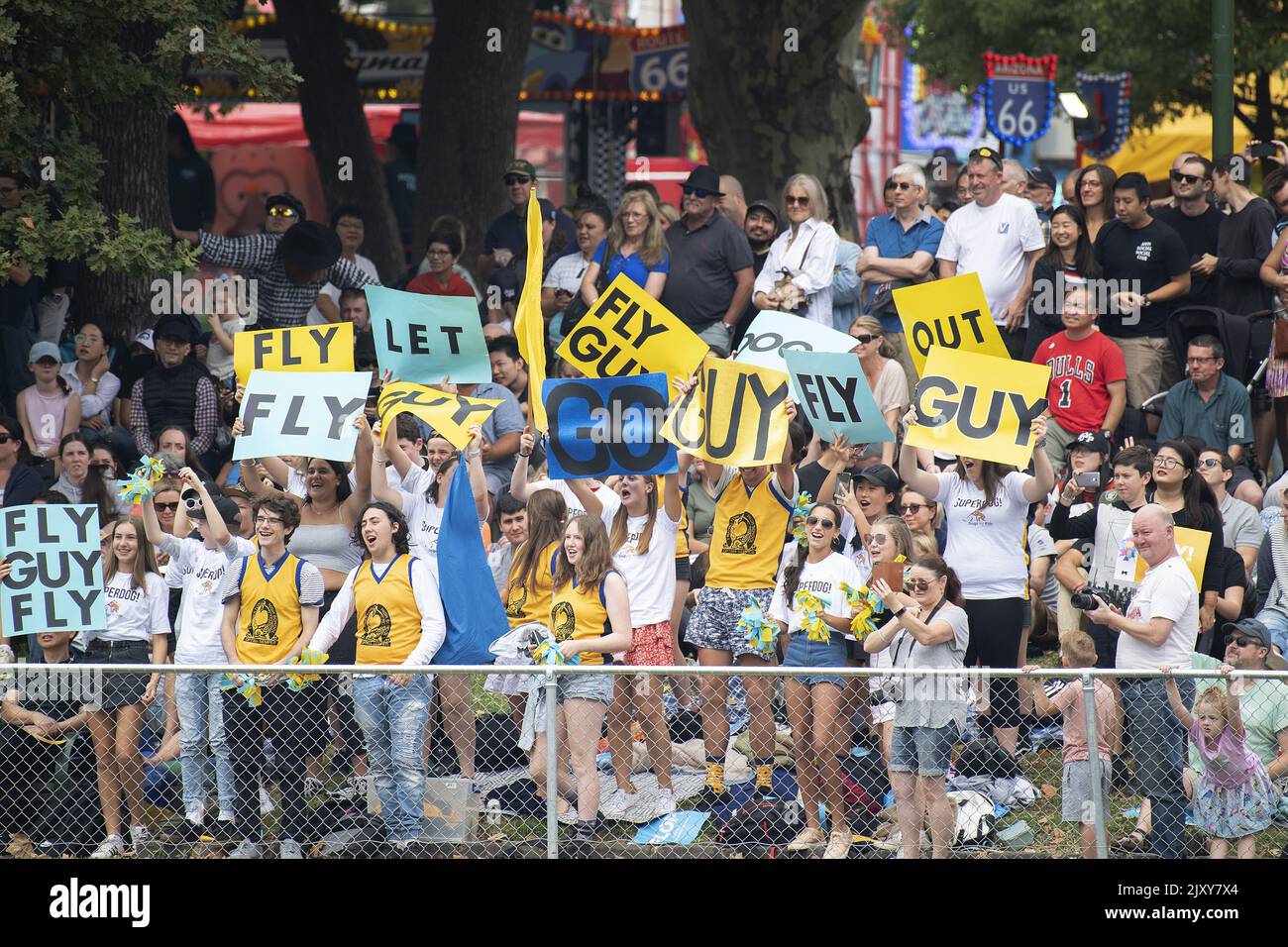 The fans of Guy Taylor from Frankston High School cheer as he competes ...