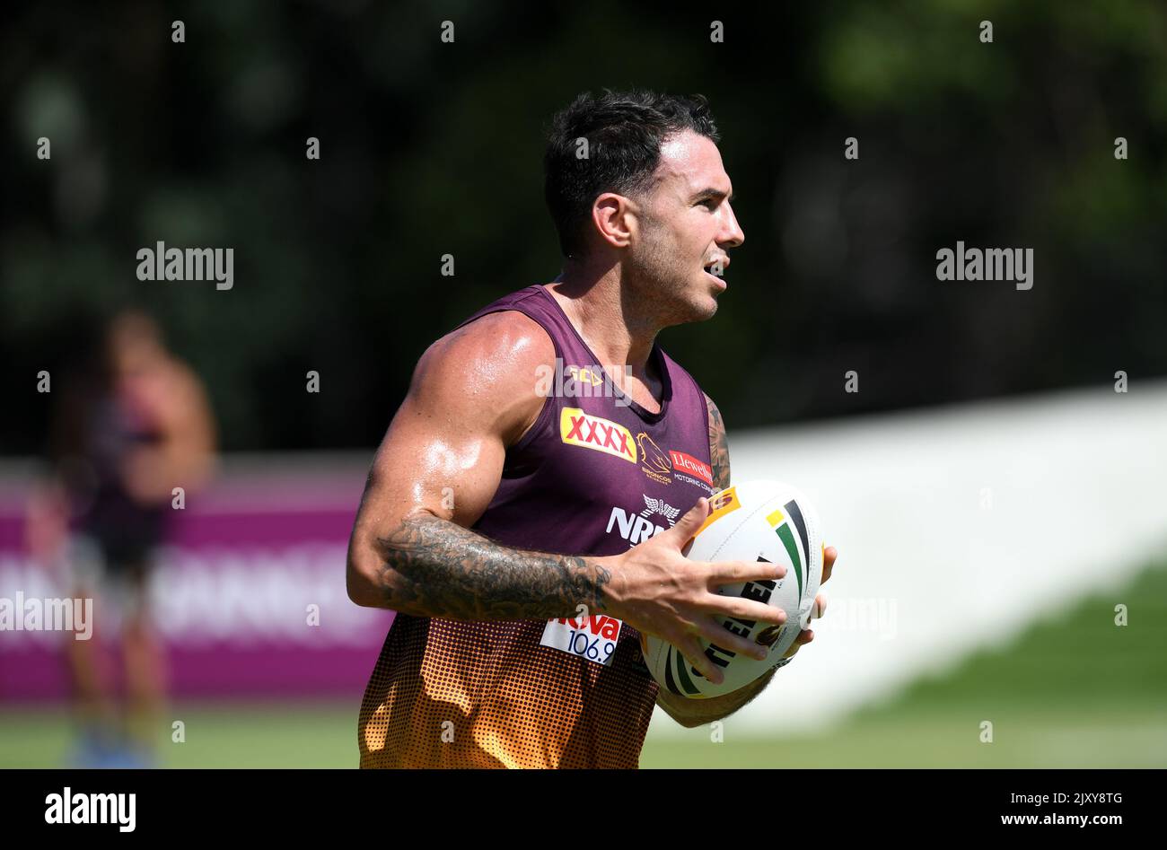 Brisbane Broncos captain Darius Boyd is seen during training in ...