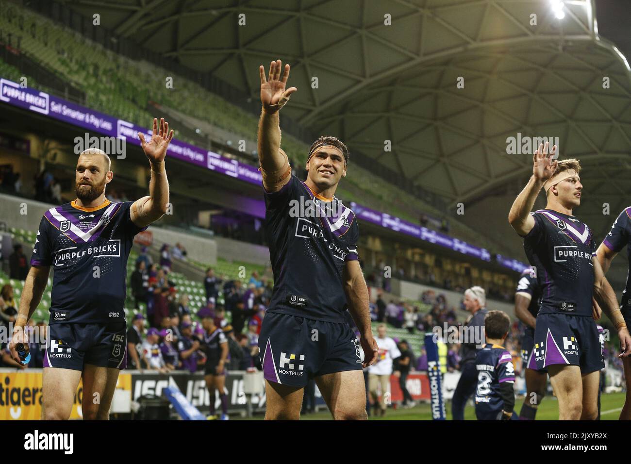 Storm players celebrate after the Round 1 NRL match between Melbourne ...