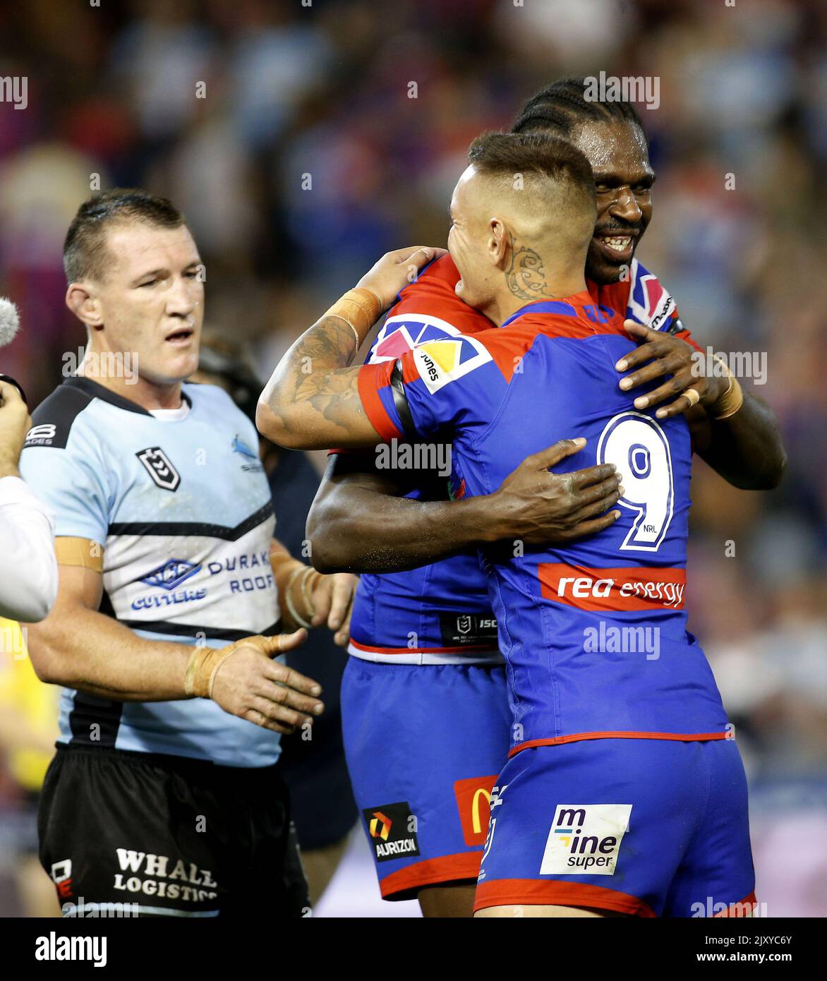 Edrick Lee and Daniel Levi of the Knights celebrate their win over the ...