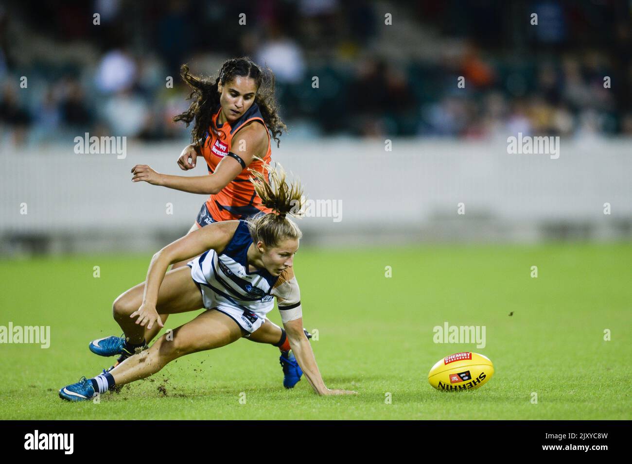 Sophie Van De Heuvel of the Cats and Haneen Zreika of the Giants during ...