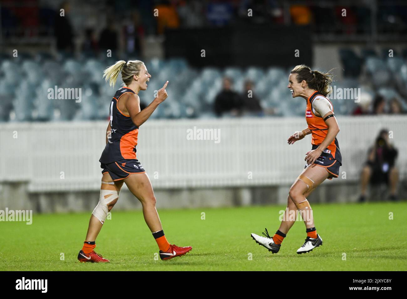 Christina Bernardi (left) and Alicia Eva (right) celebrate a goal ...