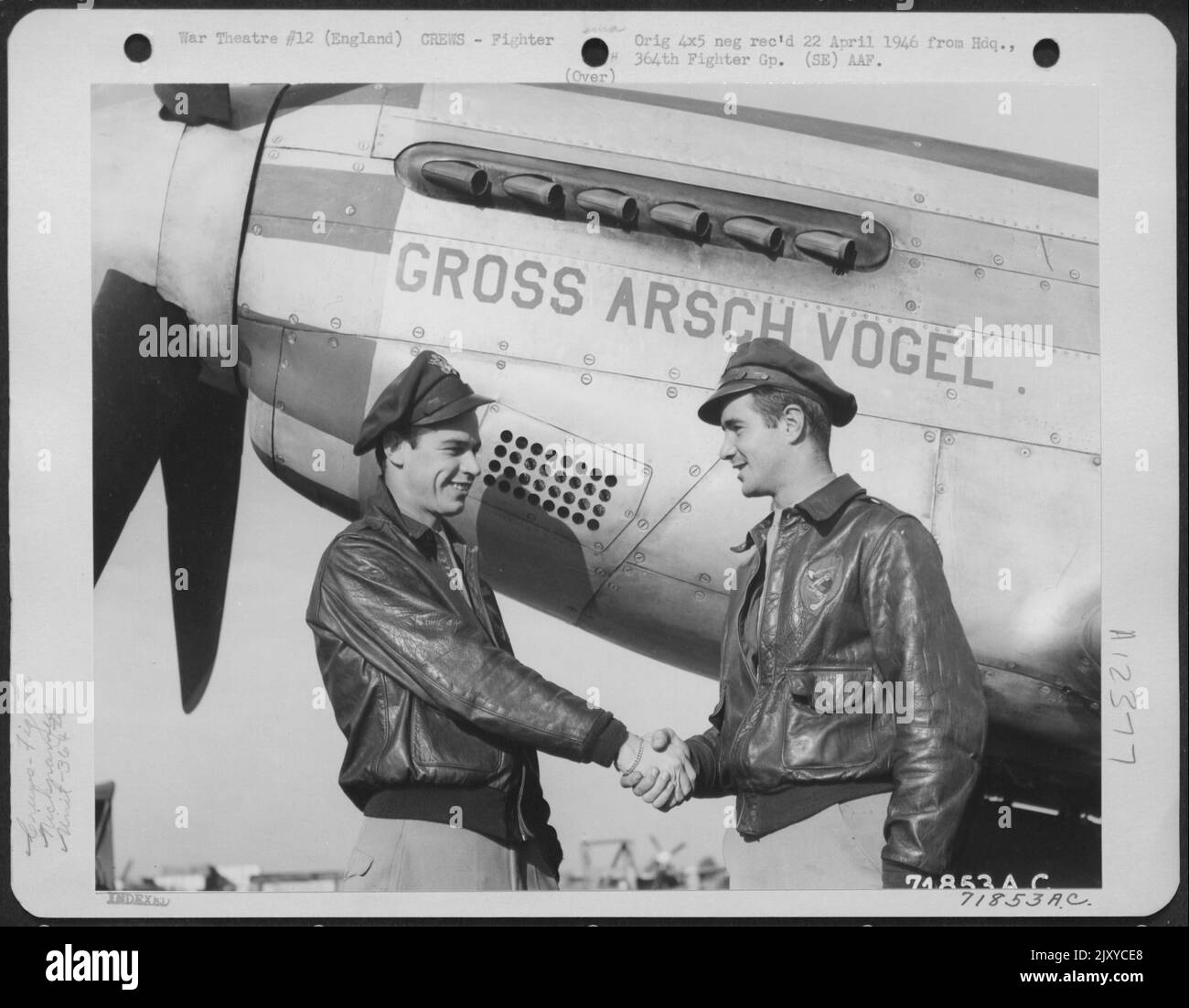 Two Pilots Of The 364Th Fighter Group, 67Th Fighter Wing, Shake Hands ...