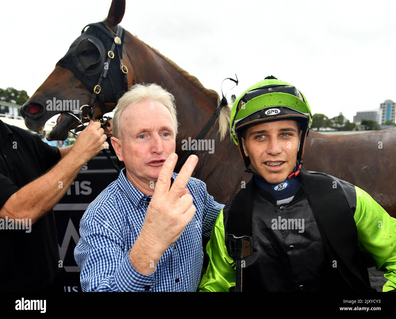 Winning trainer Gary Doughty (left) and jockey Jag Guthmann-Chester ...