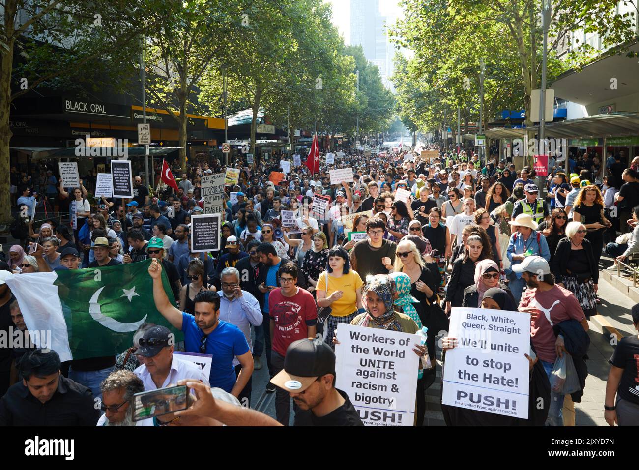 Demonstrators are seen during an anti-racist and anti-fascist rally in ...
