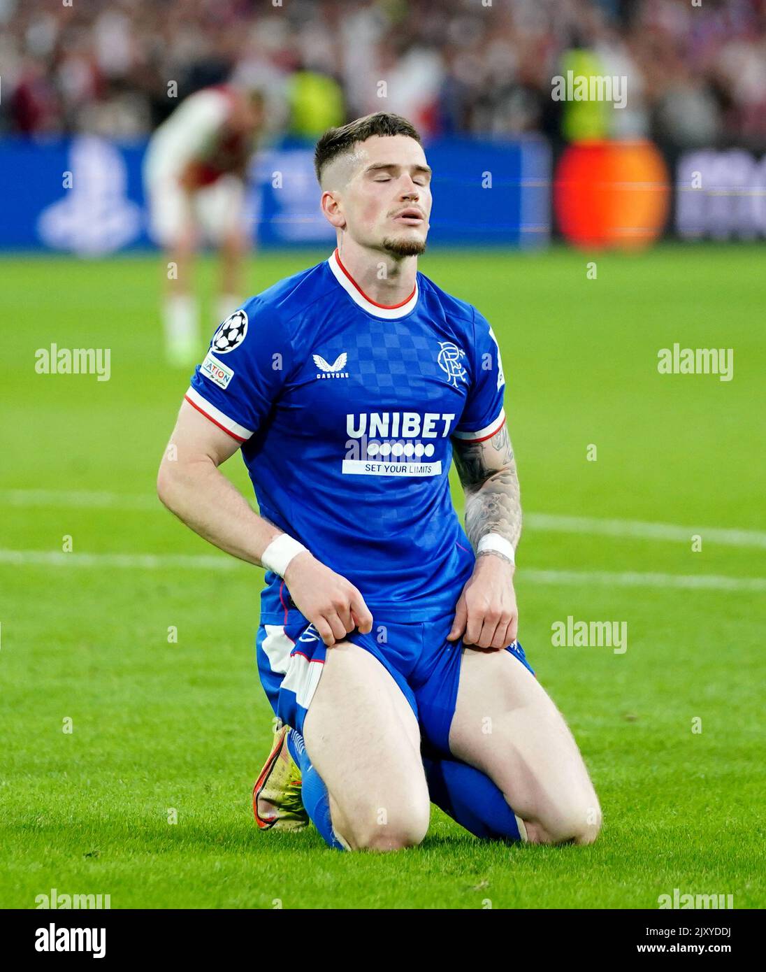 Rangers’ Ryan Kent reacts at full time after the UEFA Champions League ...