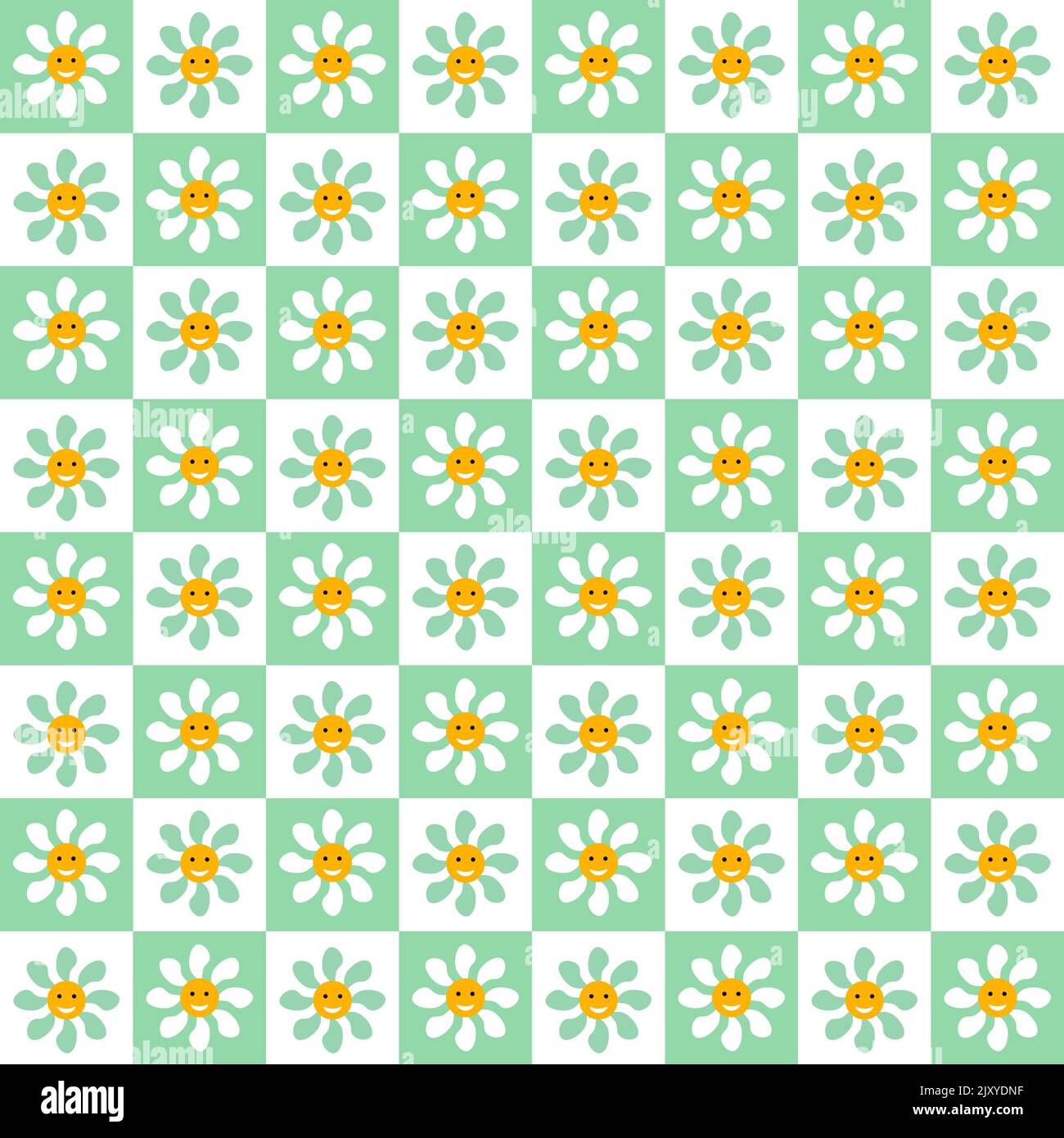 Pattern of squares and small flowers. Retro style 1970. Vector drawing ...