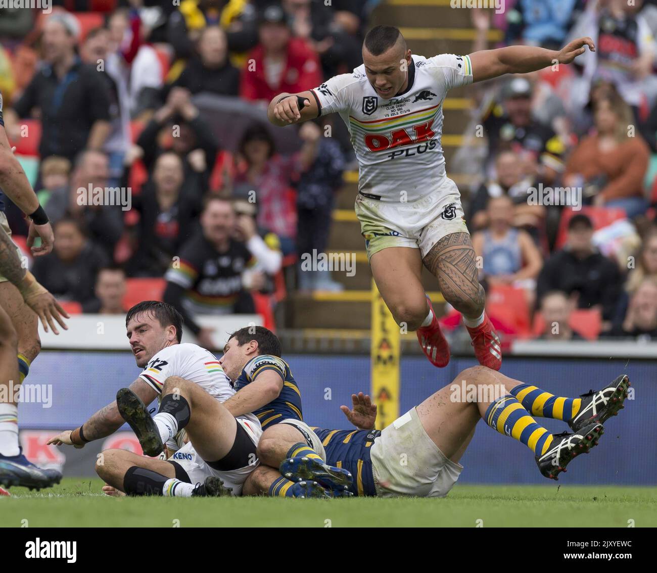 Wayde Egan of the Panthers scores during the Round 1 NRL match between ...