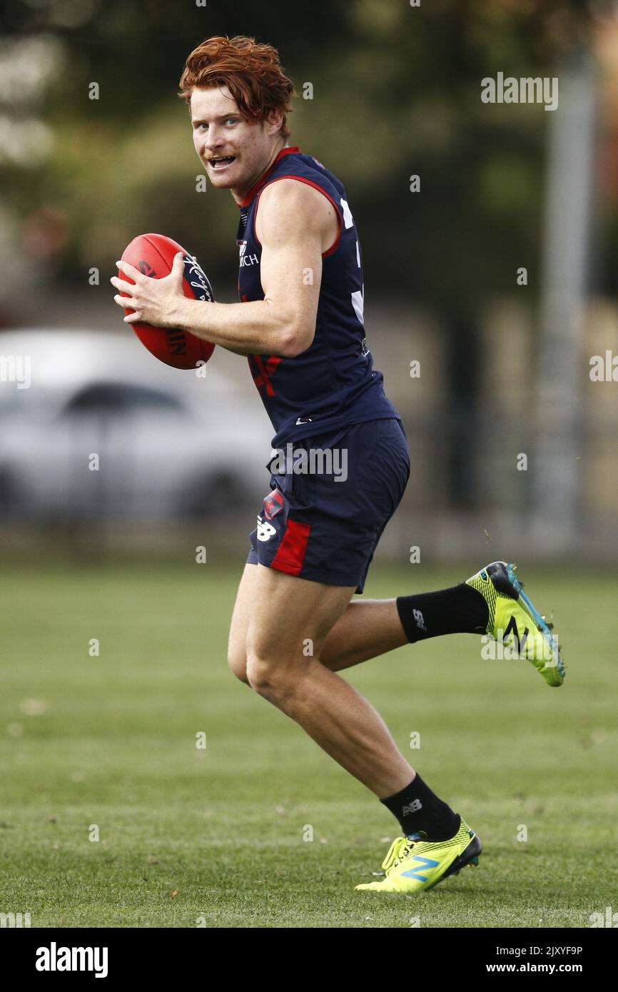 Oskar Baker is seen during a Melbourne Demons training session at Gosch's Paddock in Melbourne ...