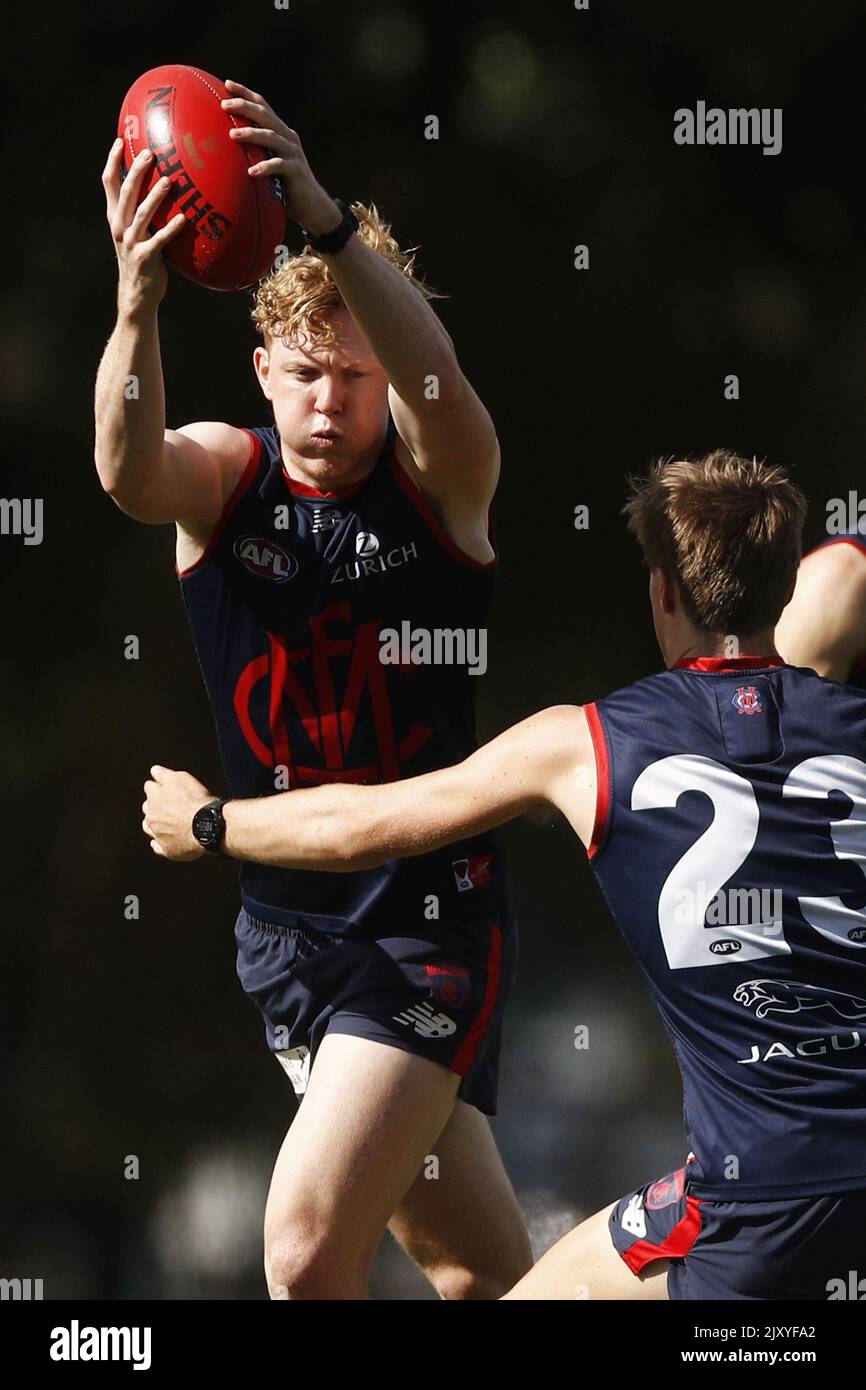 Clayton Oliver (left) is seen during a Melbourne Demons training ...