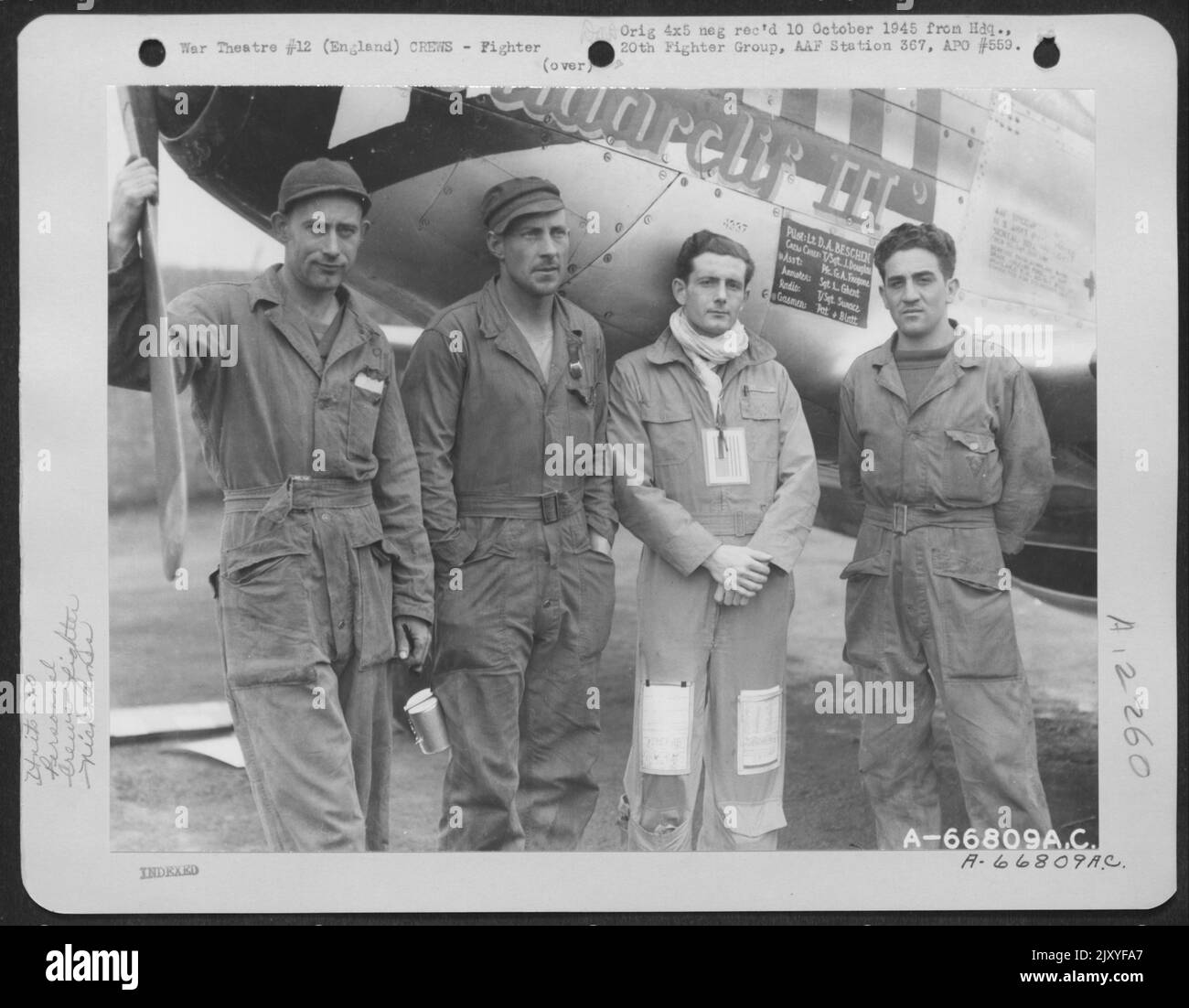 Lt. D.A. Beschan, Pilot, And Ground Crew Beside The North American P-51 ...