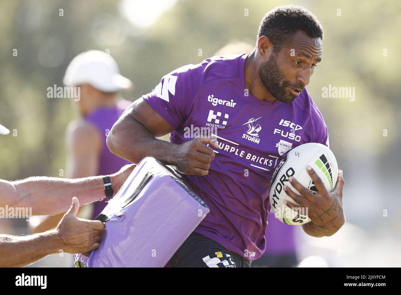Justin Olam is seen during a Melbourne Storm training session at Gosch ...