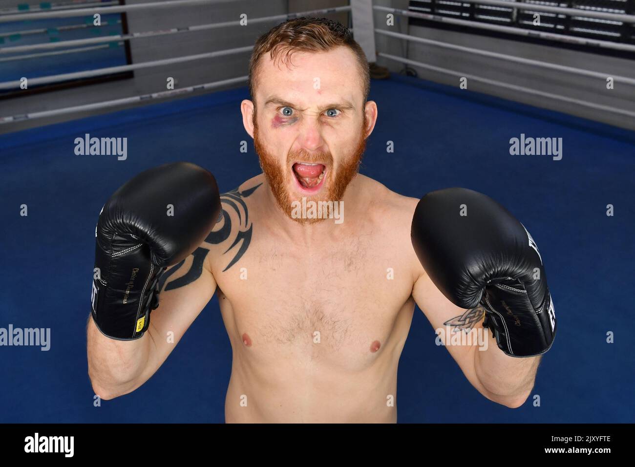 Boxer Dennis Hogan is seen posing for a photograph after a training ...